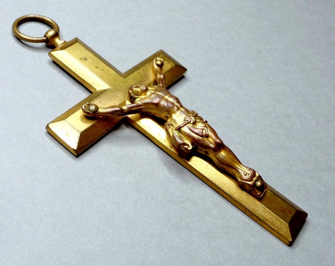 Large Pectoral Cross. Gilded Bronze. Antique Religious Crucifix. Wall ...