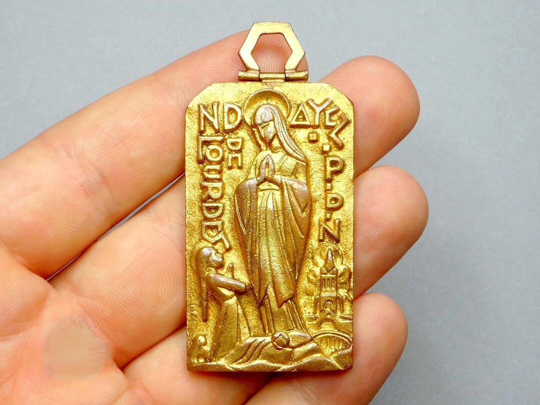 Our Lady of Lourdes, Saint Virgin Mary and Bernadette. Medal by Py ...