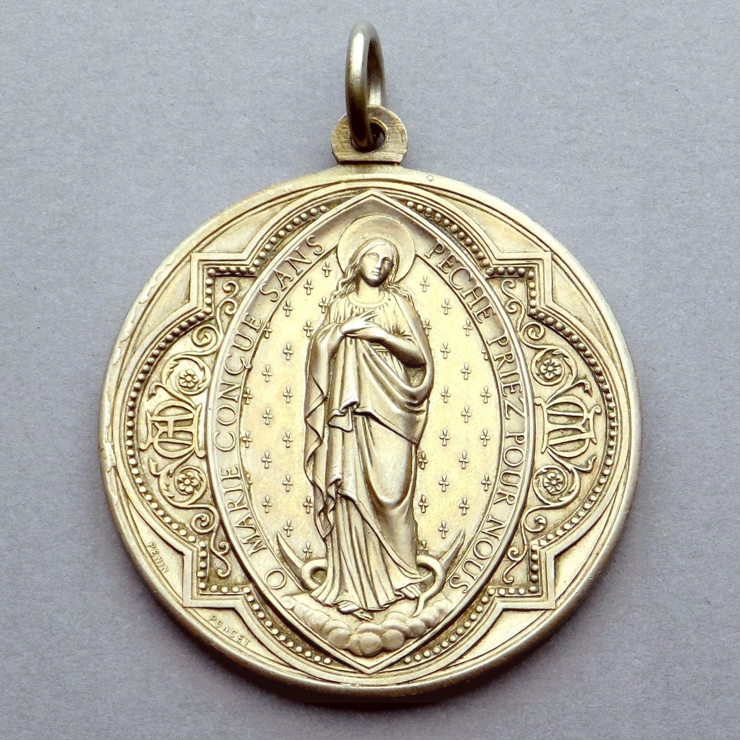 Holy Virgin Mary. Medal by Penin Poncet. French Antique Religious Large ...