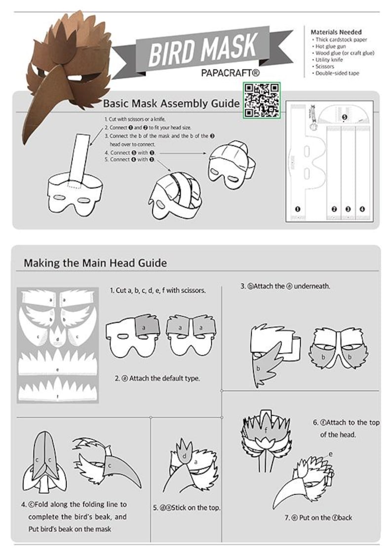 Bird Mask, 3D Paper Mask, Papercraft Mask, Printable Mask, Mask ...