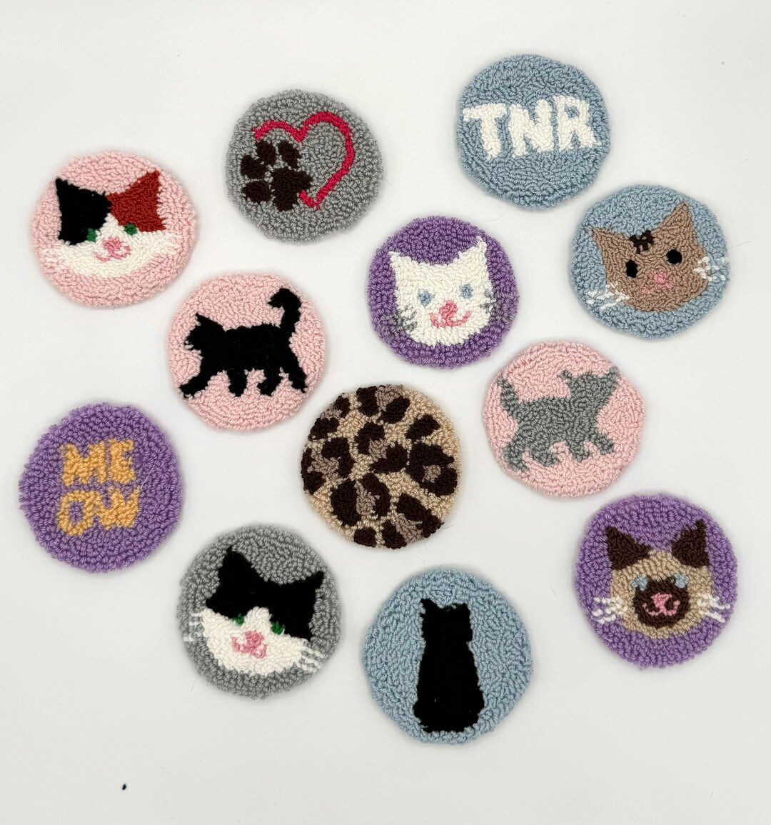 Set of TWO Car Coasters, Punch Needle Art, Tuffed Car Coasters, Car Accessories, Cat Car ...