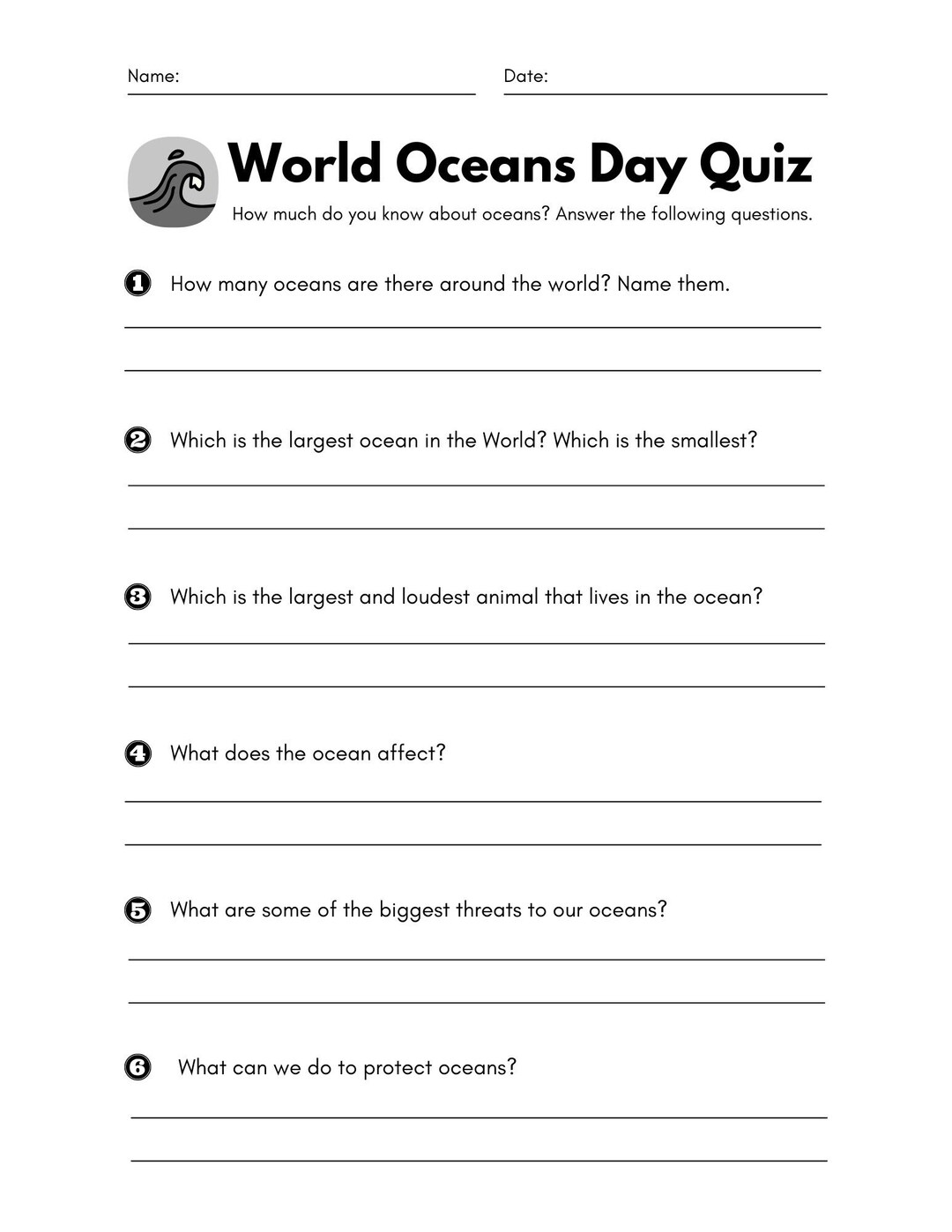 Oceans Day Quiz W/ Answer Key - Etsy
