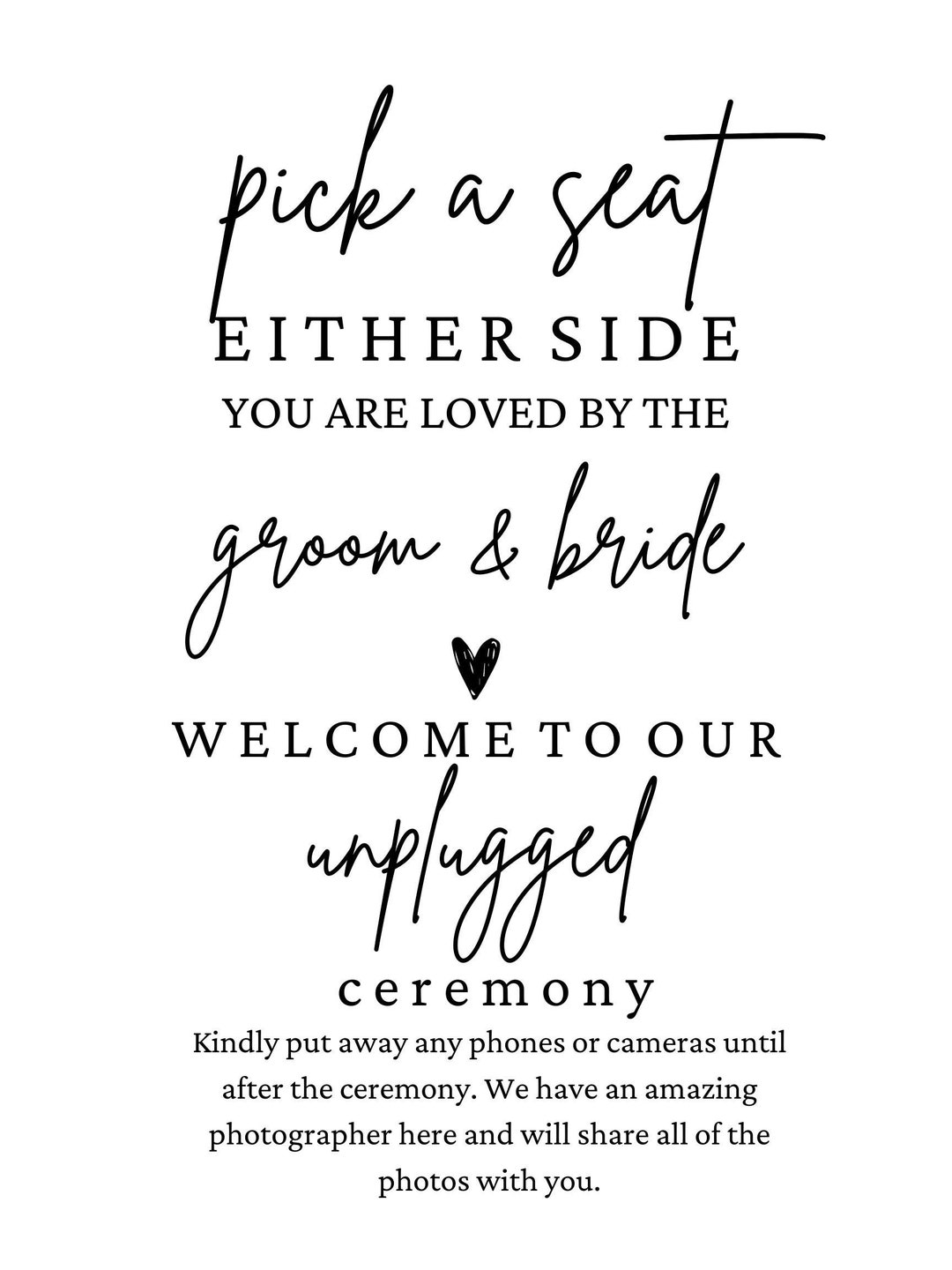 Wedding 'pick a Seat' & Unplugged Sign - Etsy