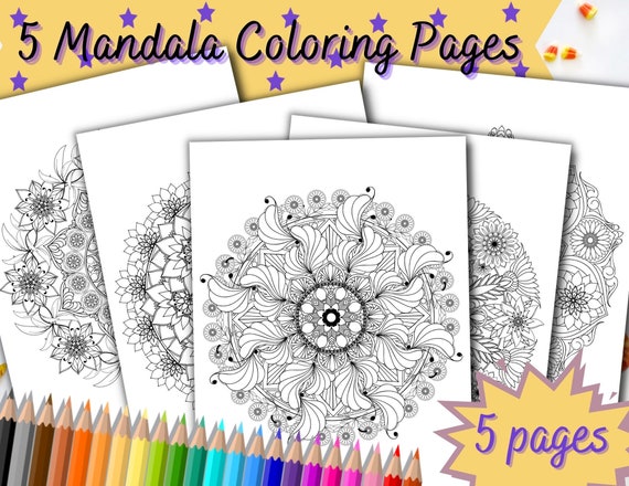 Mandala Coloring Pages. Instant download 5 different and | Etsy