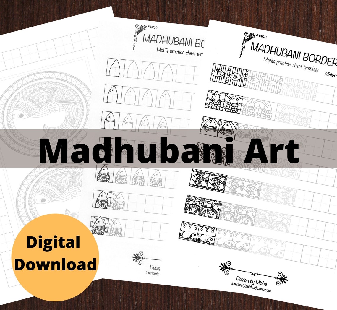 MADHUBANI ART, FISH Practice Templates,patterns Training Sheets Paper ...