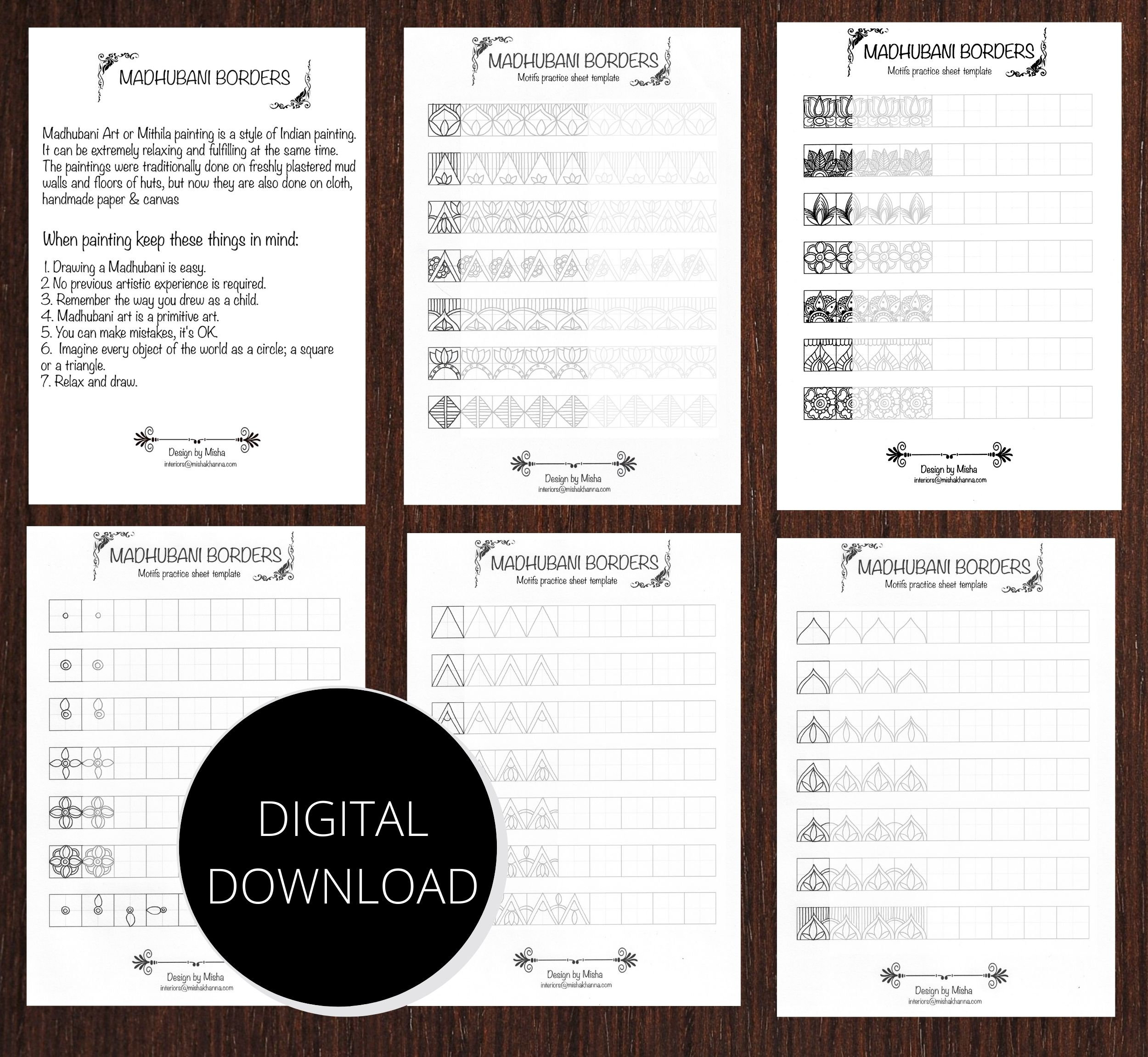 Buy MADHUBANI ART, LOTUS Practice Templates,patterns Training Sheets ...