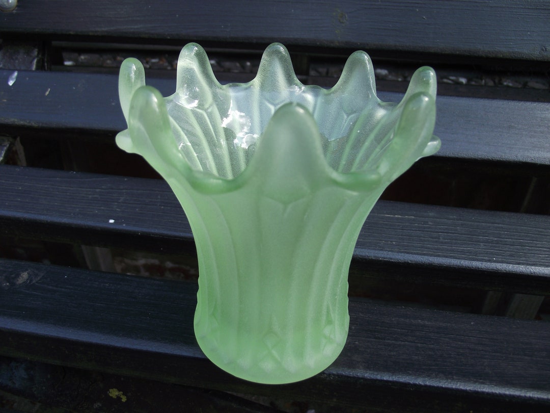 Sowerby Art Deco Green Frosted Glass Iris Vase 2505 - Small Mid Century ...