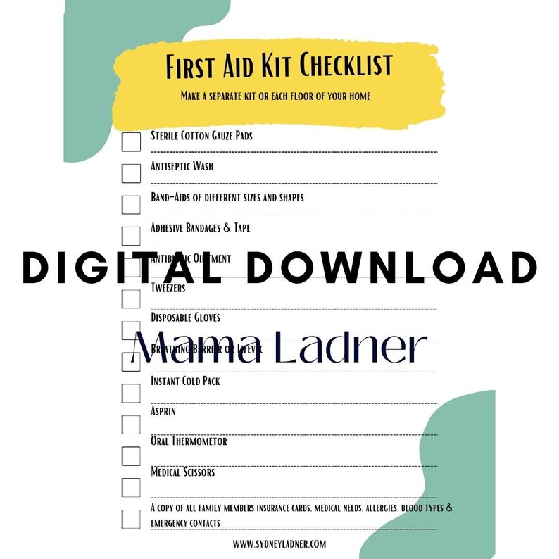 First Aid Kit Checklist Printable PDF Mom Life Organization Made Simple ...