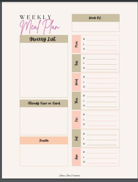Printable Weekly Meal Plan & Shopping List Digital Download - Etsy