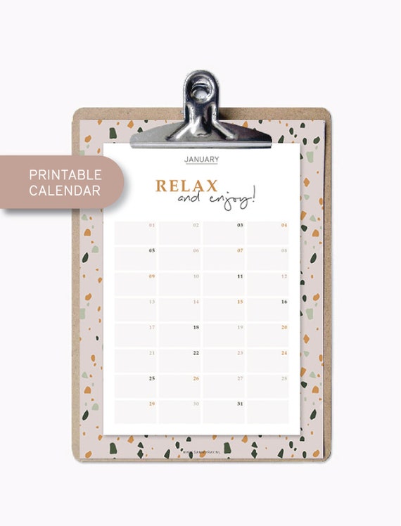 Printable Calendar Annual Calendar Digital Print Instant | Etsy