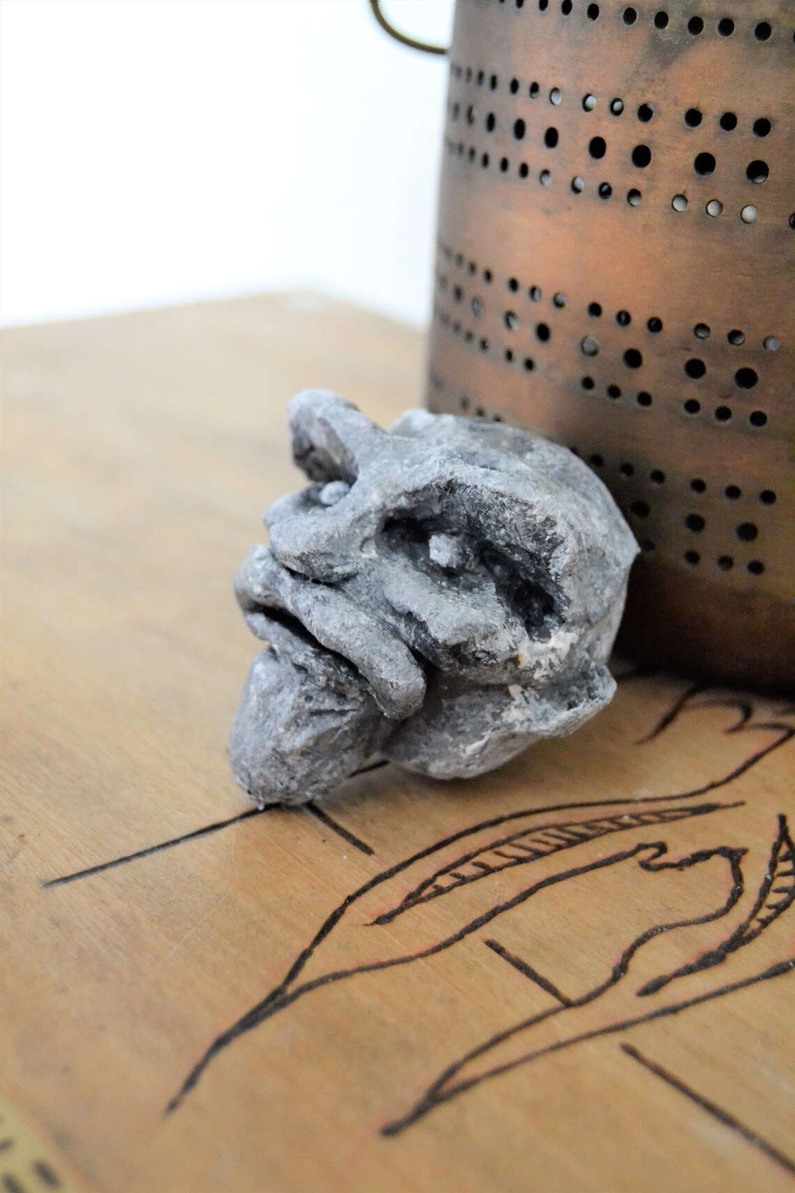 Art Object Japanese man's head sculpture in clay and | Etsy