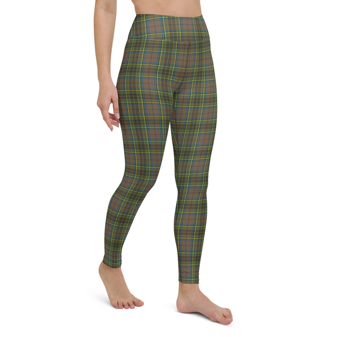 Stewart Camel Leggings, Preppy Plaid Yoga Pants for Athletic Wear ...