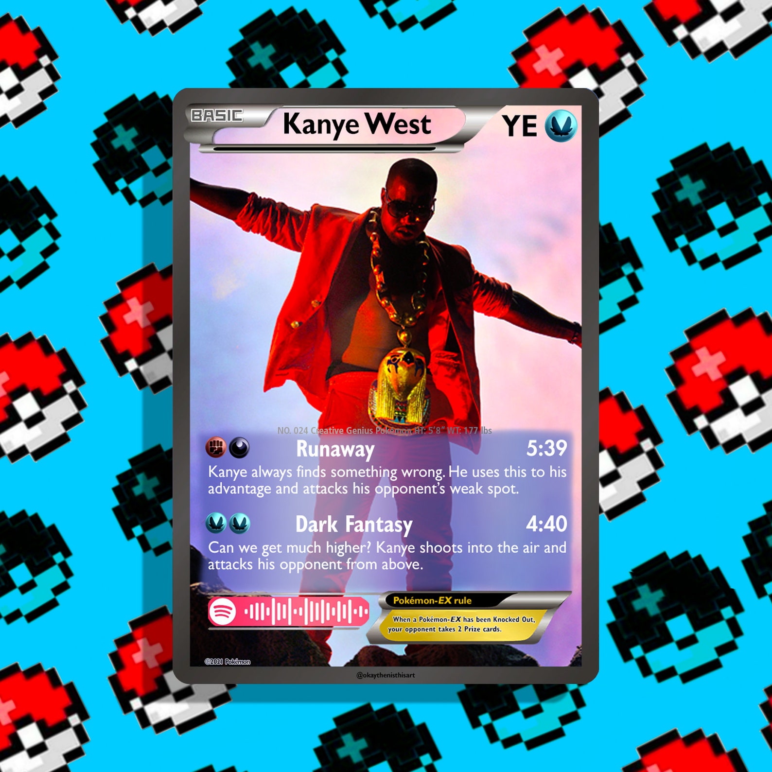 Kanye West Custom Holo Pokemon Card Rapper Holographic Card | Etsy