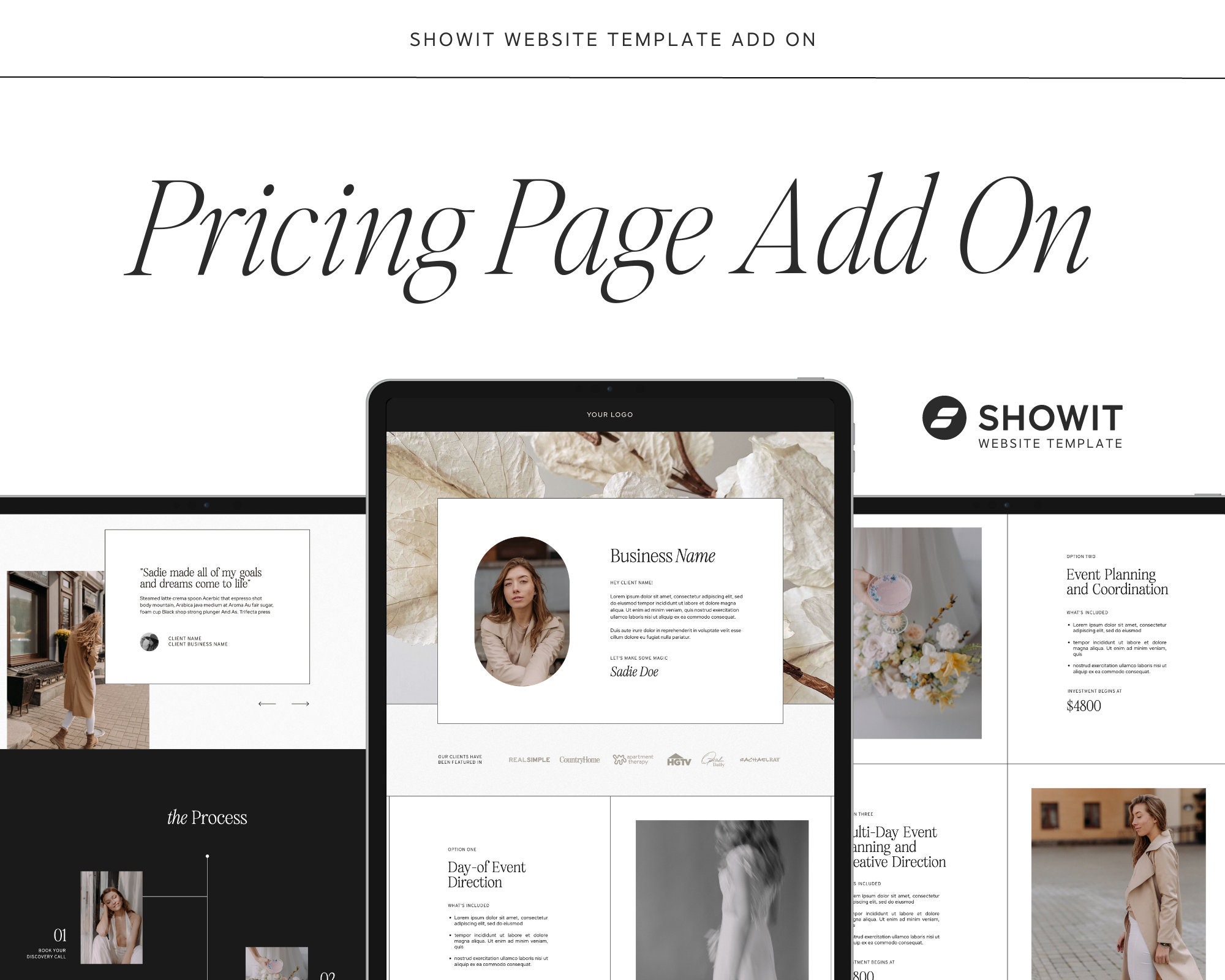 Pricing Page Showit Template, Pricing Page Add on for Showit, Showit ...