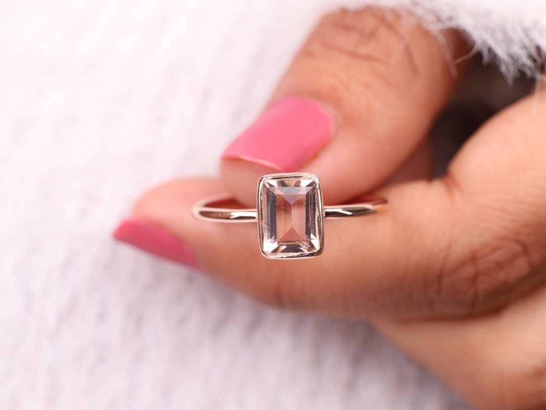 Bezel Set Morganite Ring Solitaire Engagement Ring Handmade - Etsy