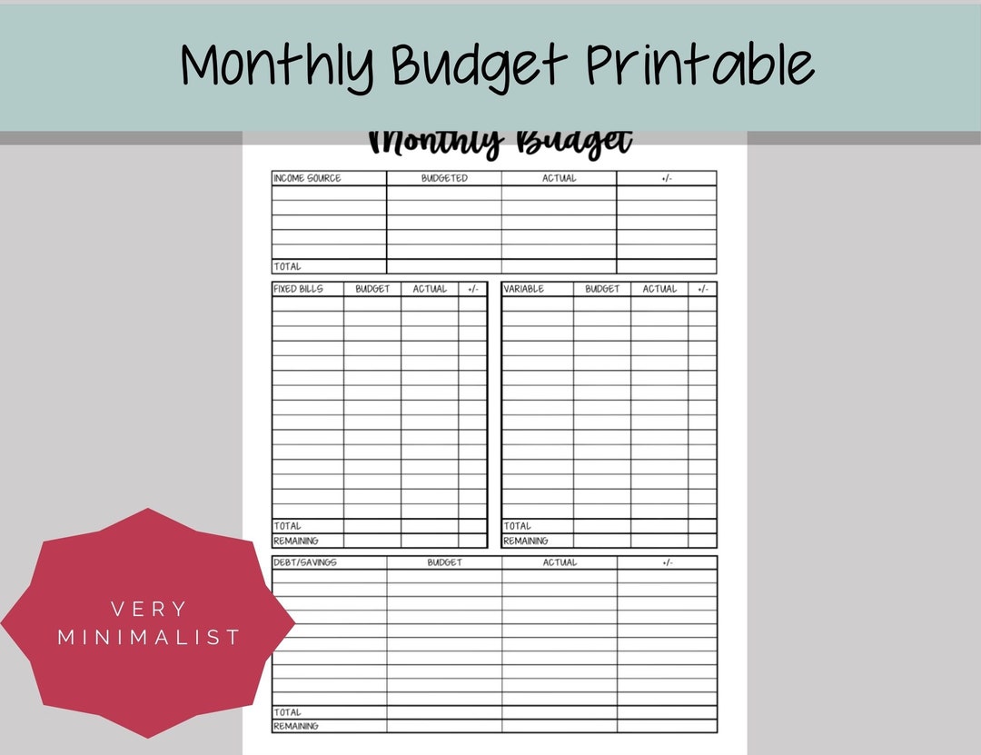 PDF MONTHLY BUDGET, Overall Monthly Budget Printable, Minimal Monthly ...