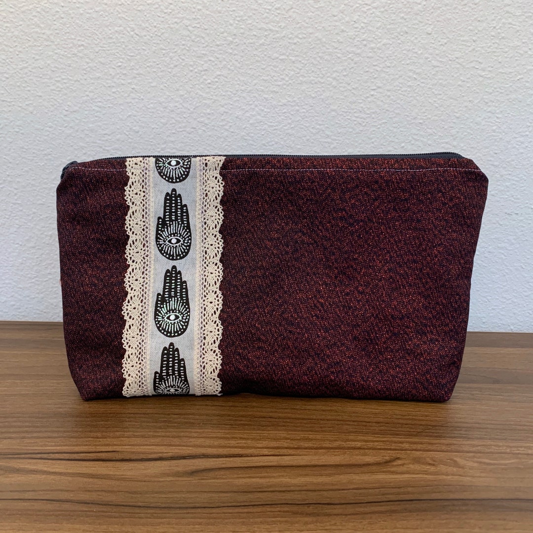 Hamsa Hand Zipper Bag Clutch - Palm Reader Clutch With Feather Pattern ...