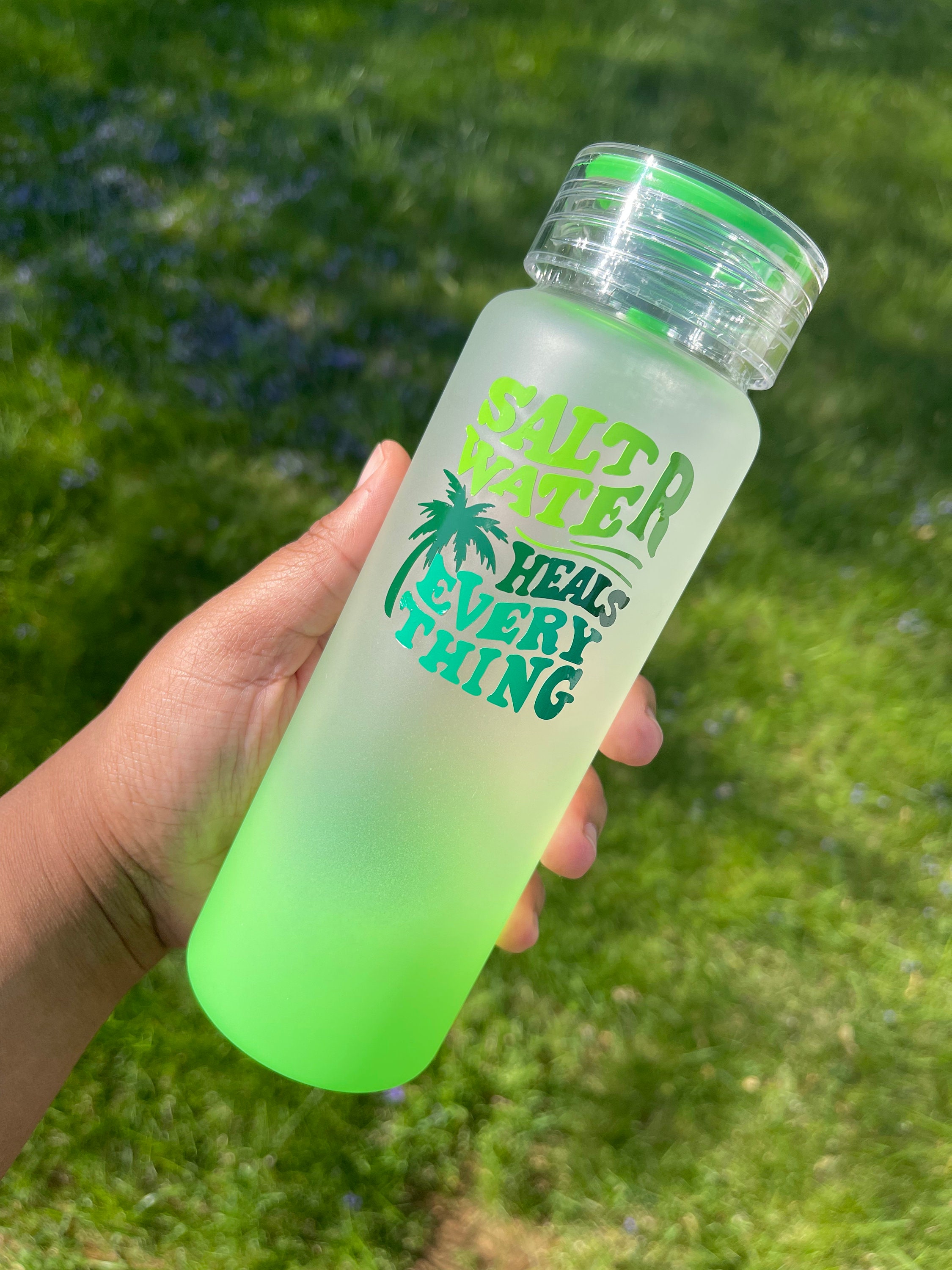 Summer Water Bottles Beach Tumbler Ombre Glass Bottle Ocean Wave Cup 17 ...