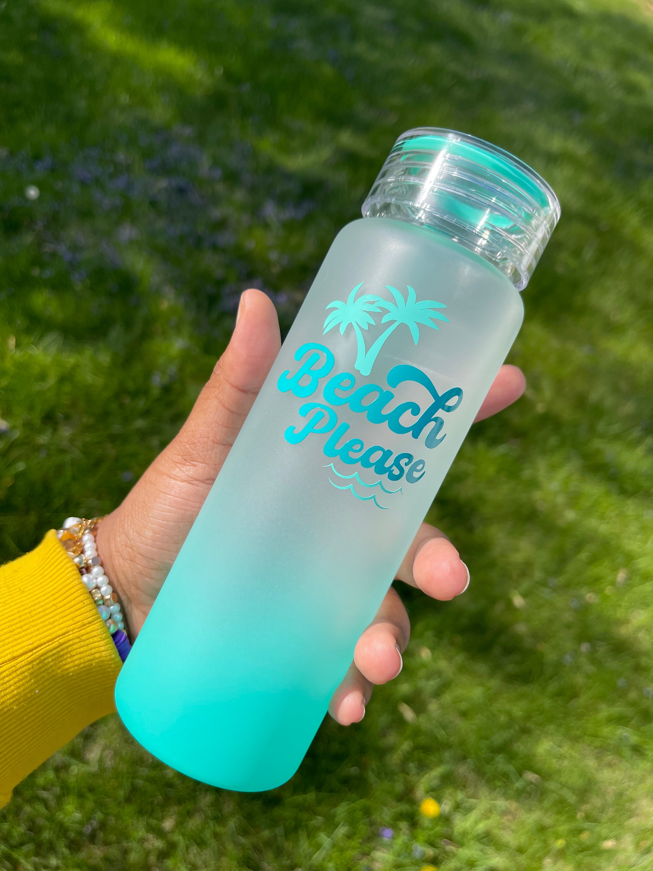 Summer Water Bottles Beach Tumbler Ombre Glass Bottle Ocean Wave Cup 17 ...