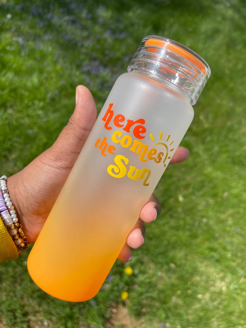 Summer Water Bottles Beach Tumbler Ombre Glass Bottle Ocean Wave Cup 17 Oz Bottle Etsy