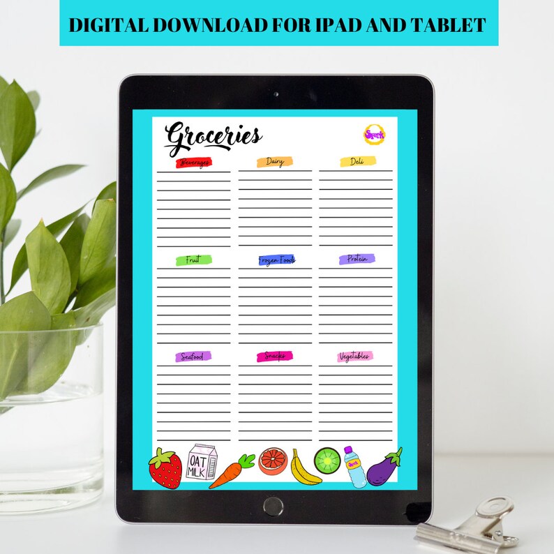 Digital Grocery List Meal Planner Printable Grocery List Page PDF ...