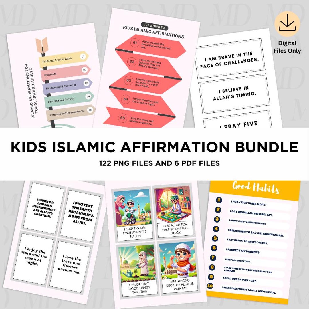 Kids Islamic Affirmation Cards Printable | Muslim Positive Reminders ...