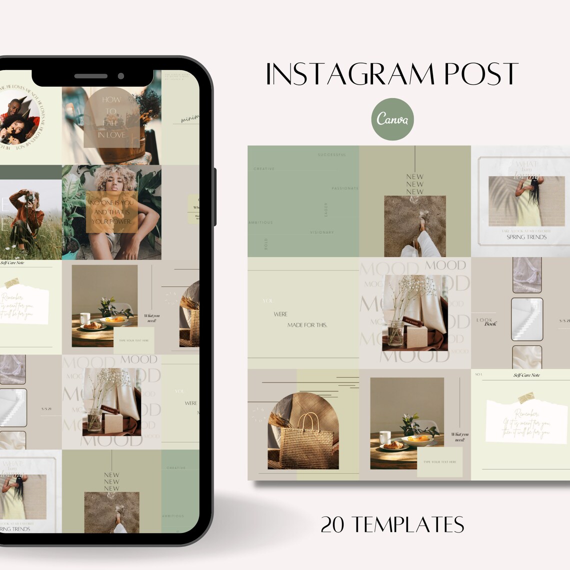 Minimalistic Instagram Templates Neutral and Clean Feed Canva Templates ...