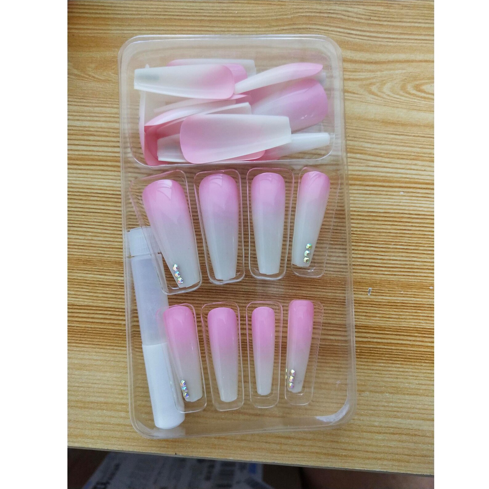 24pcs Gradient Color Press On Nails Long Crystal False Nails Etsy