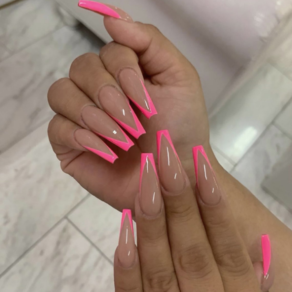 24pcs Long Pink Ballet False Nails Long Press On Nails Etsy