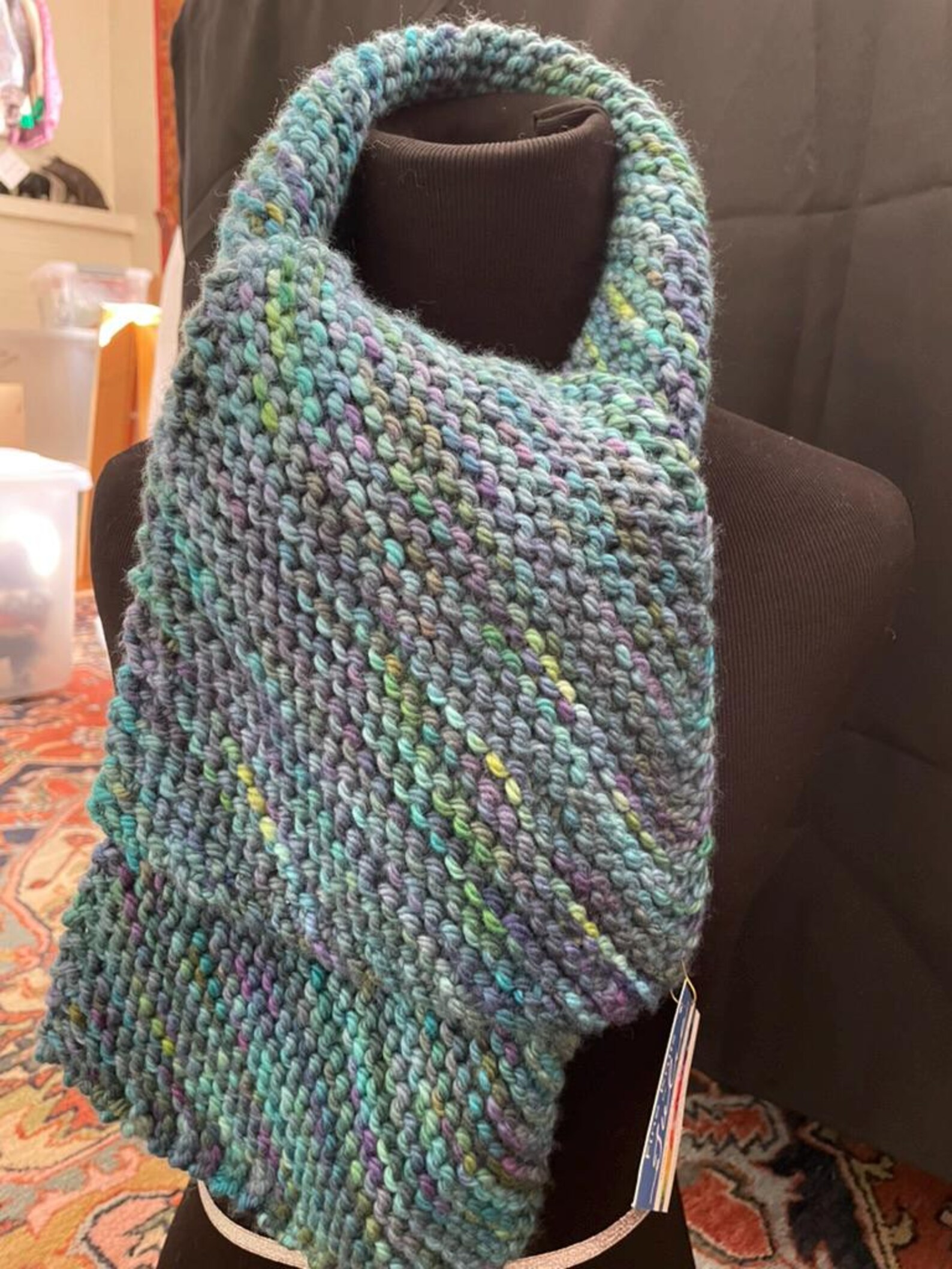 Green/blue/purple Diagonal Garter Stitch Rectangular Scarf - Etsy