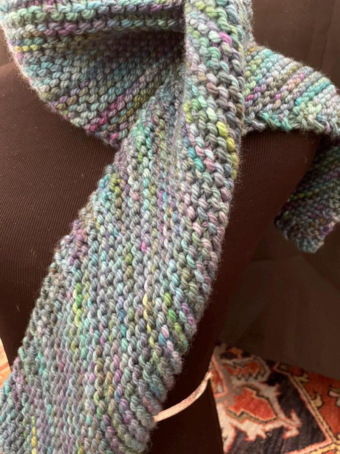 Green/blue/purple Diagonal Garter Stitch Rectangular Scarf - Etsy