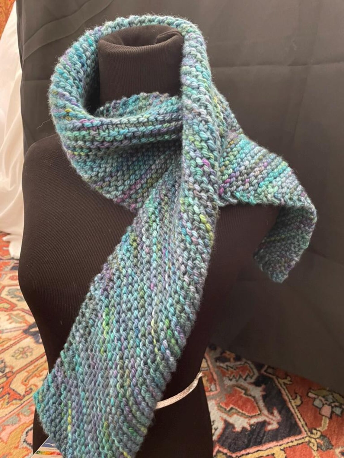 Green/blue/purple Diagonal Garter Stitch Rectangular Scarf - Etsy
