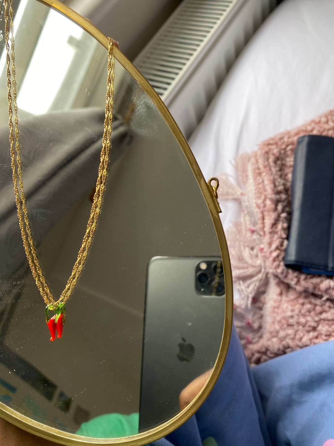 CHILLI NECKLACE XMAS Gift on Gold Singapore Chain, Bridesmaid Gift, 18k ...