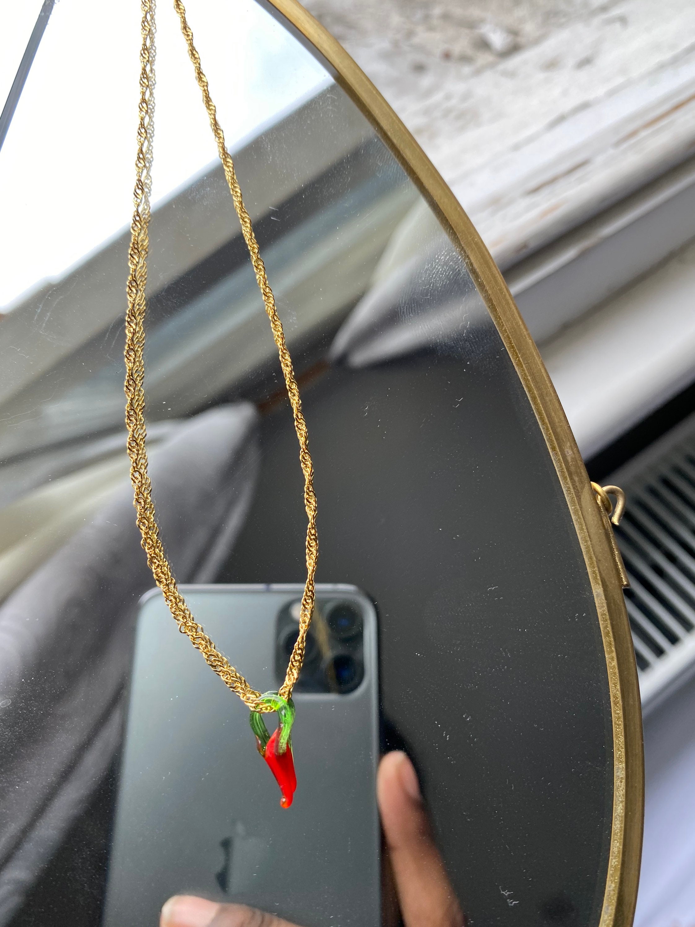 CHILLI NECKLACE XMAS Gift on Gold Singapore Chain, Bridesmaid Gift, 18k ...