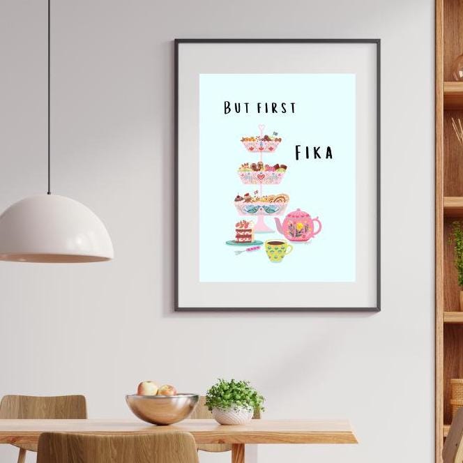 Fika Poster, Cake Poster, Coffee Print, Kitchen Art, Swedish Fika ...