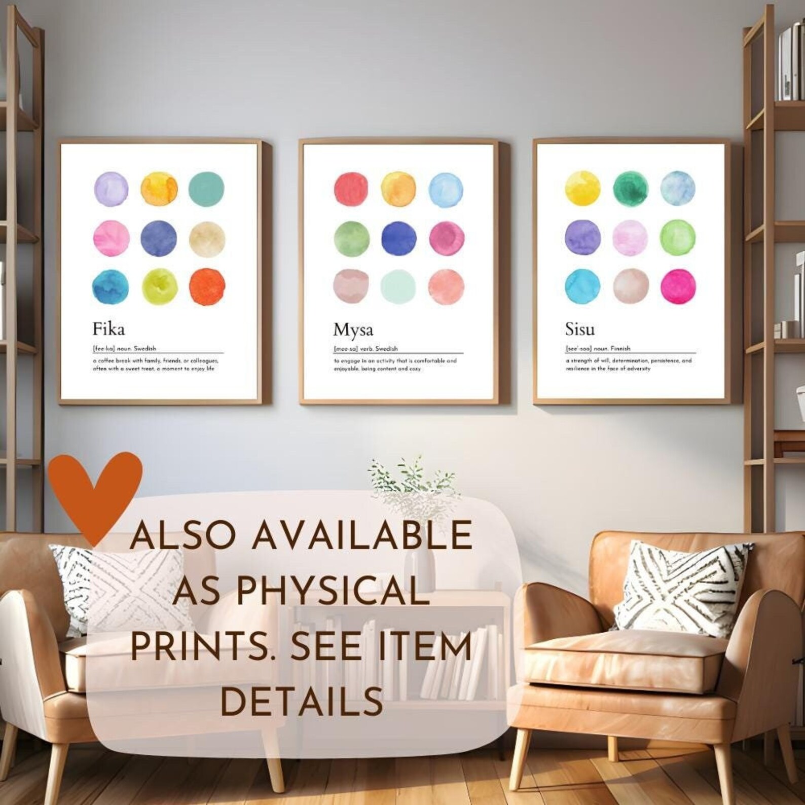 Scandinavian Definition Art Print Set of 3, Fika, Sisu, Mysa, Colorful ...