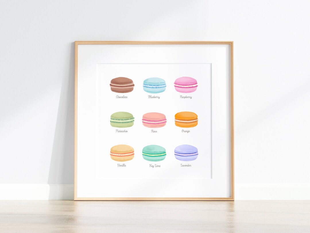 French Macaron Art Print, Paris Macaron Flavor Chart, Coffee Shop ...