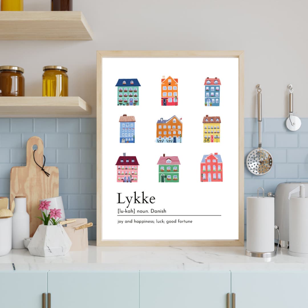 Lykke Scandinavian Word Definition Poster, Hygge Art, Nordic Wall Art ...