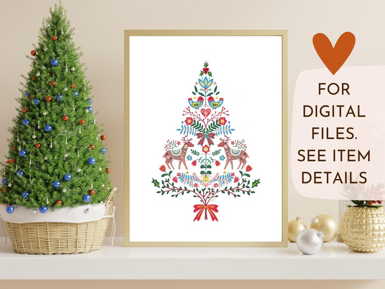 Scandinavian Christmas Print, Watercolor Christmas Tree, Christmas ...