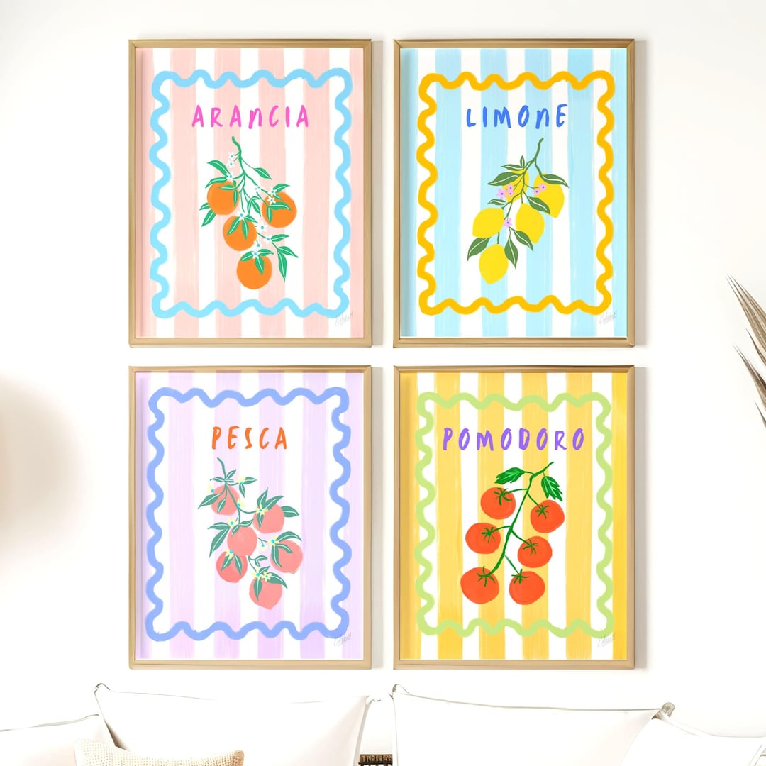 Italy Fruit Gallery Wall Set of 4 Prints, Botanical Fruit Art, Italian ...