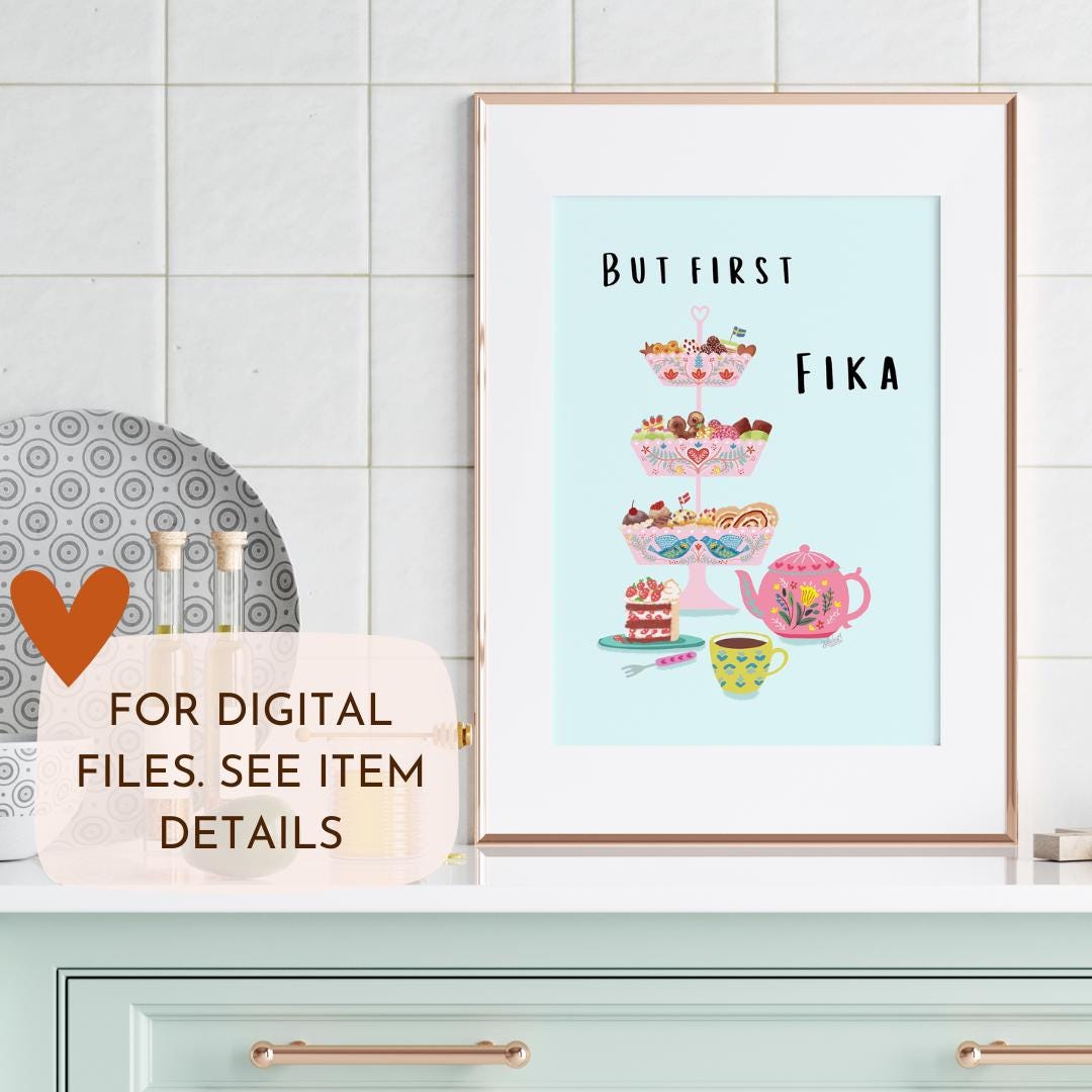 Fika Poster, Cake Poster, Coffee Print, Kitchen Art, Swedish Fika ...