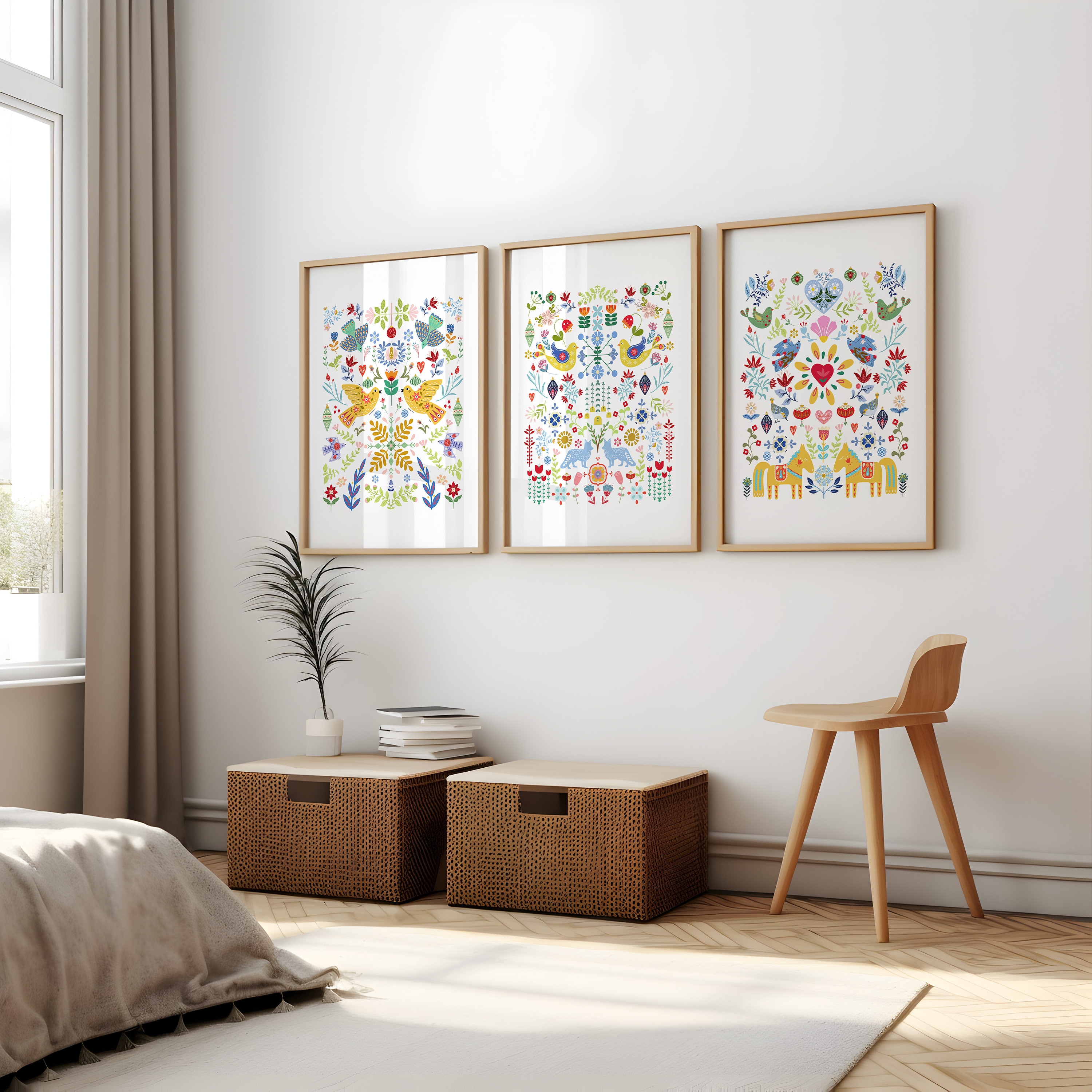 Scandinavian Folklore Art Print Set of 3, Folk Art Poster, Modern Boho ...