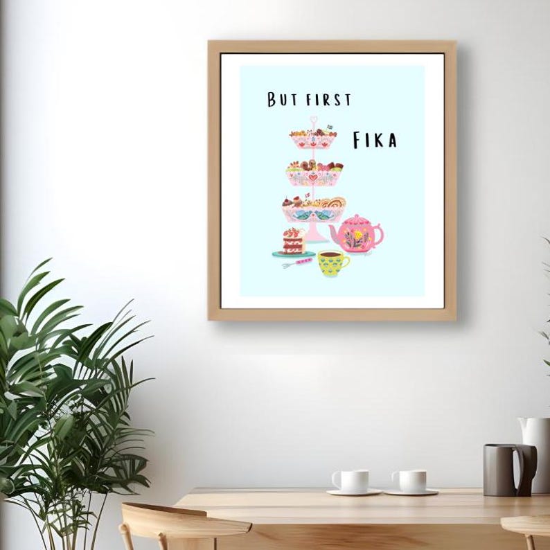 Fika Poster, Cake Poster, Coffee Print, Kitchen Art, Swedish Fika ...