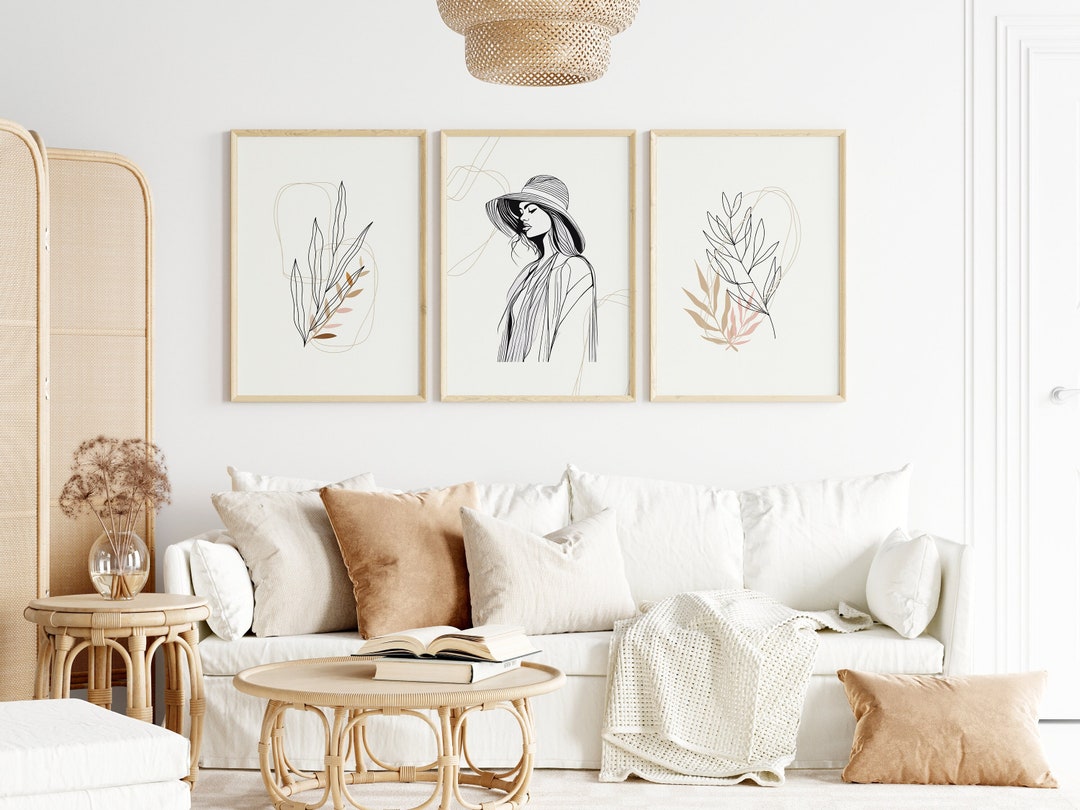Woman Outline Art Minimalist Abstract Wall Art Set, Silhouette Art Boho ...