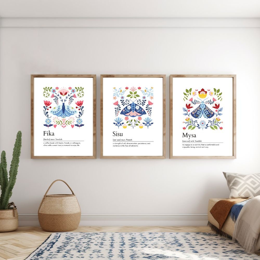 Scandinavian Definition Cicadas Poster Print Set of 3, Fika, Sisu, Mysa ...