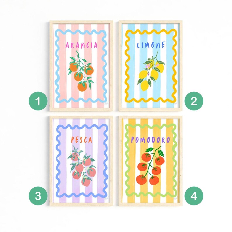 Italy Fruit Gallery Wall Set of 4 Prints, Botanical Fruit Art, Italian ...