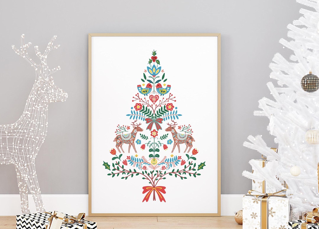Scandinavian Christmas Print, Watercolor Christmas Tree, Christmas ...