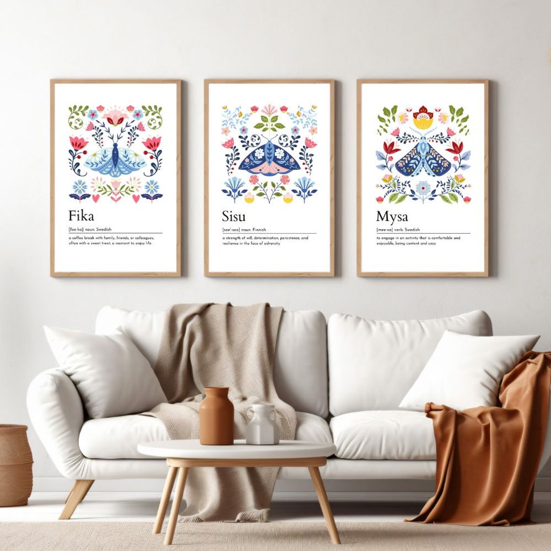 Scandinavian Definition Cicadas Poster Print Set of 3, Fika, Sisu, Mysa ...