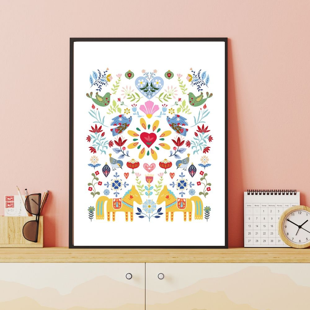 Scandinavian Folklore Art Print Set of 3, Folk Art Poster, Modern Boho ...