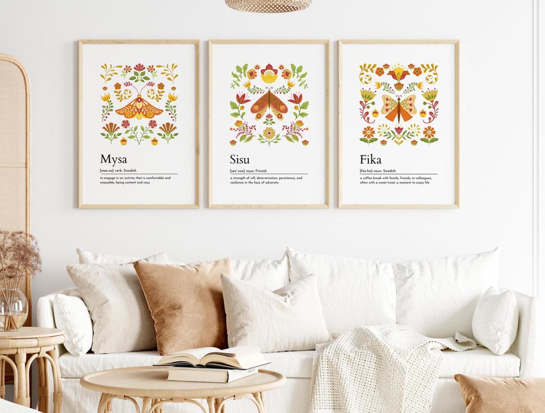 Scandinavian Folk Art Hygge Sign, Sisu Mysa Fika Print, Autumn Wall Art ...
